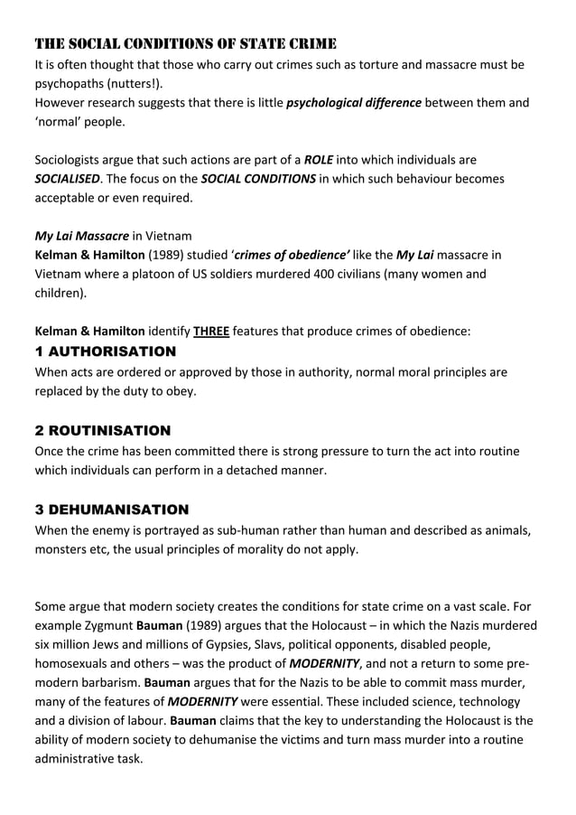 8 The Social Conditions of State Crime HANDOUT | DOCX | Crime & Harmful ...