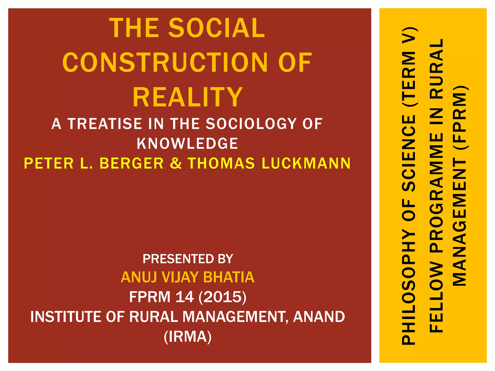 The social construction of reality peter berger thomas luckmann | PDF