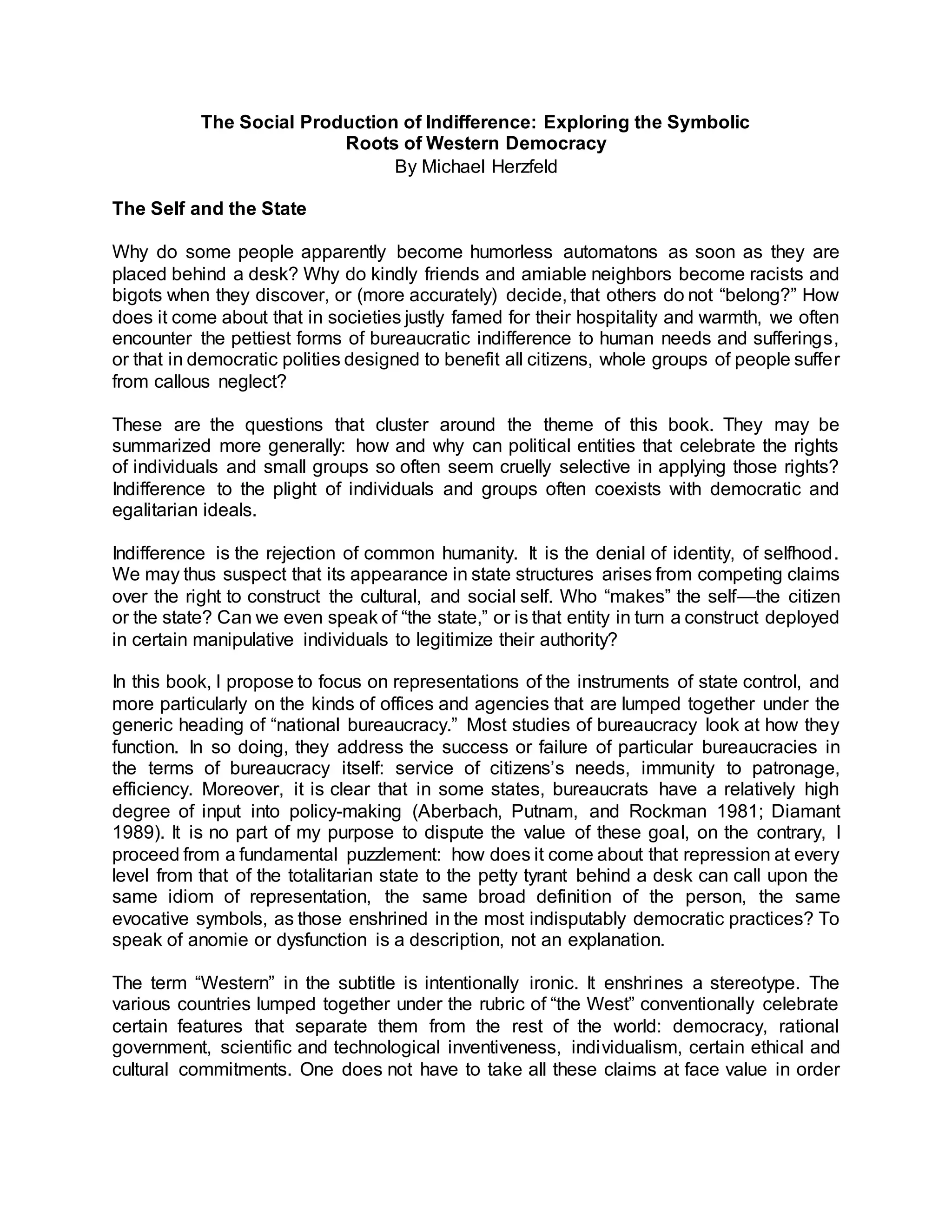 The social production of indifference exploring the symbolic | DOCX