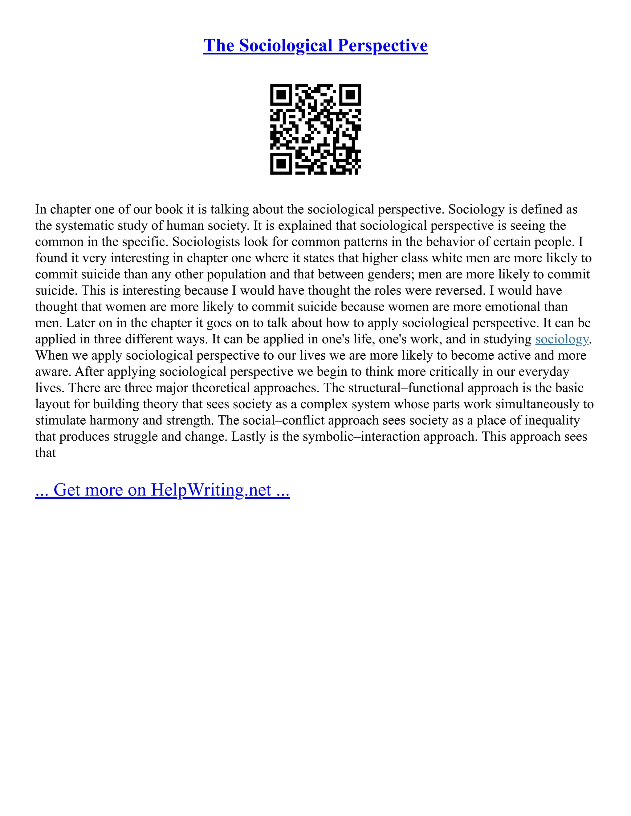 The Sociological Perspective | PDF