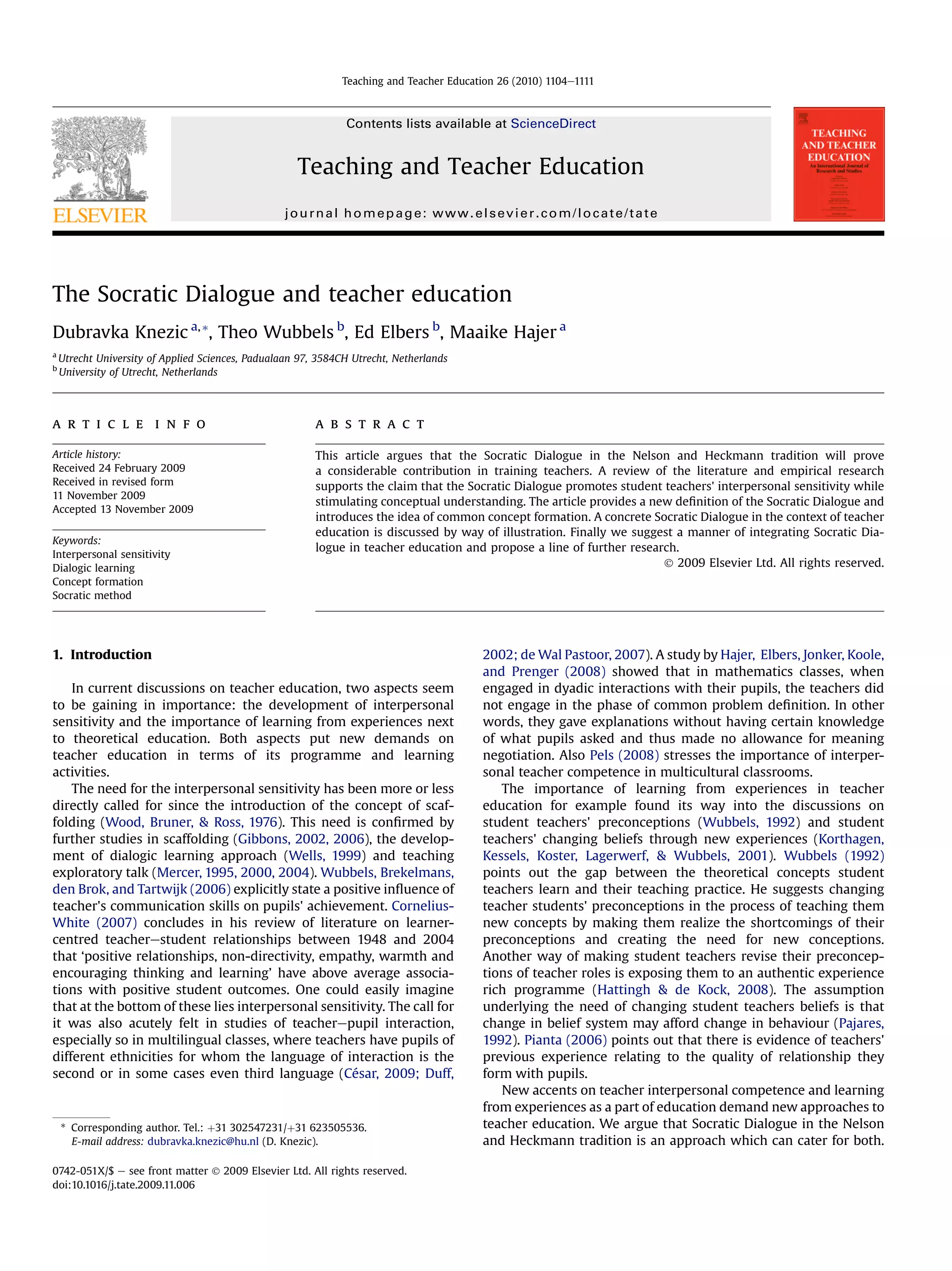 The socratic dialogue and teacher education | PDF