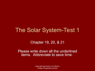 The Solar System grade 5-7 science test of concepts | PPT