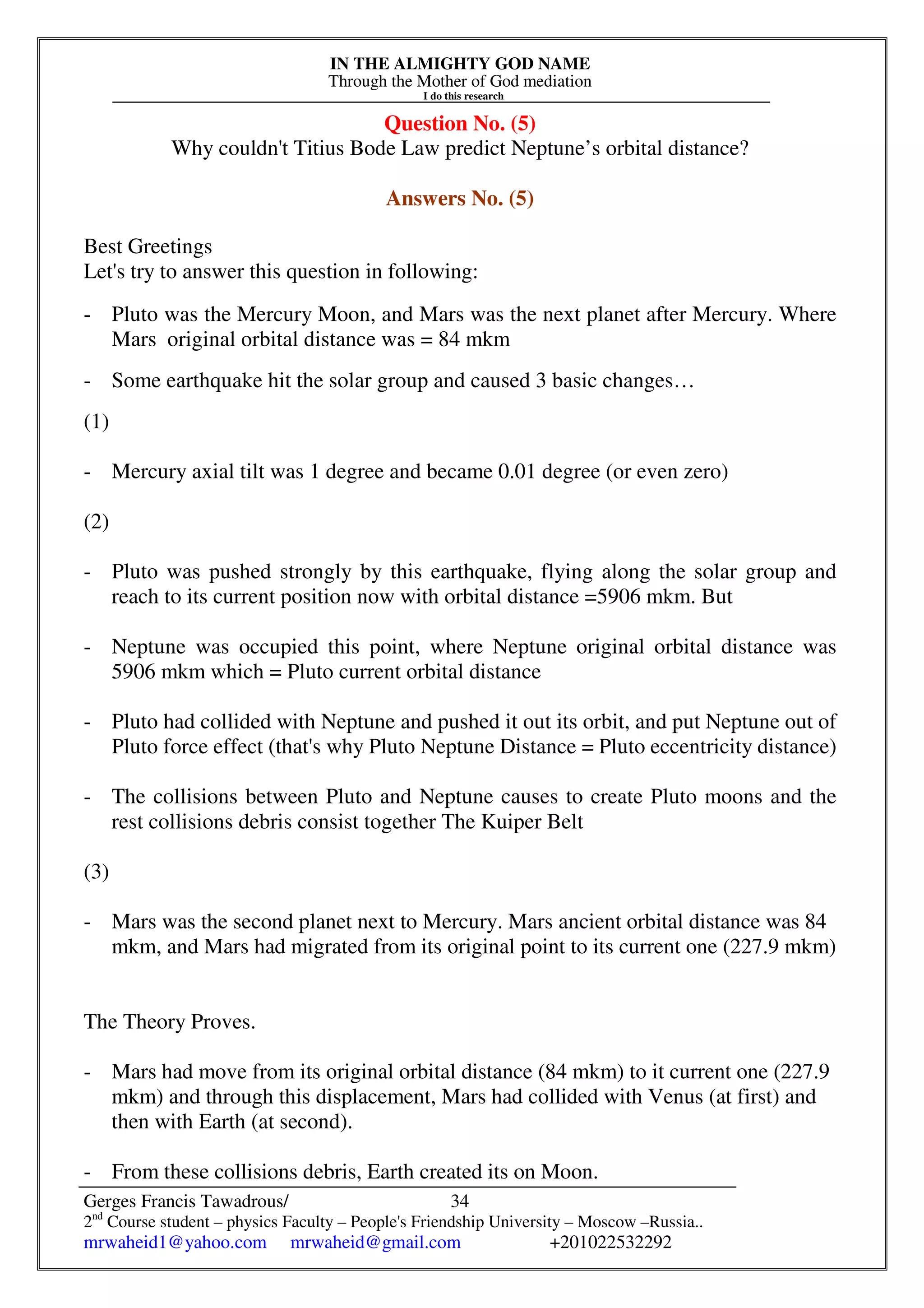 The solar system motion analysis (questions and answers) | PDF