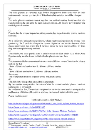 The solar system motion analysis (questions and answers) | PDF