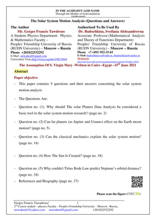 Solar System Answers