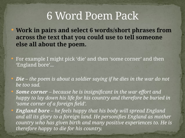 The Soldier - Introduction to the poem and analysis | PPTX