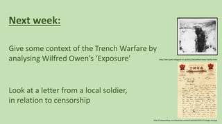 Doncaster 1914-18: War Poetry Lesson 1 | PPTX