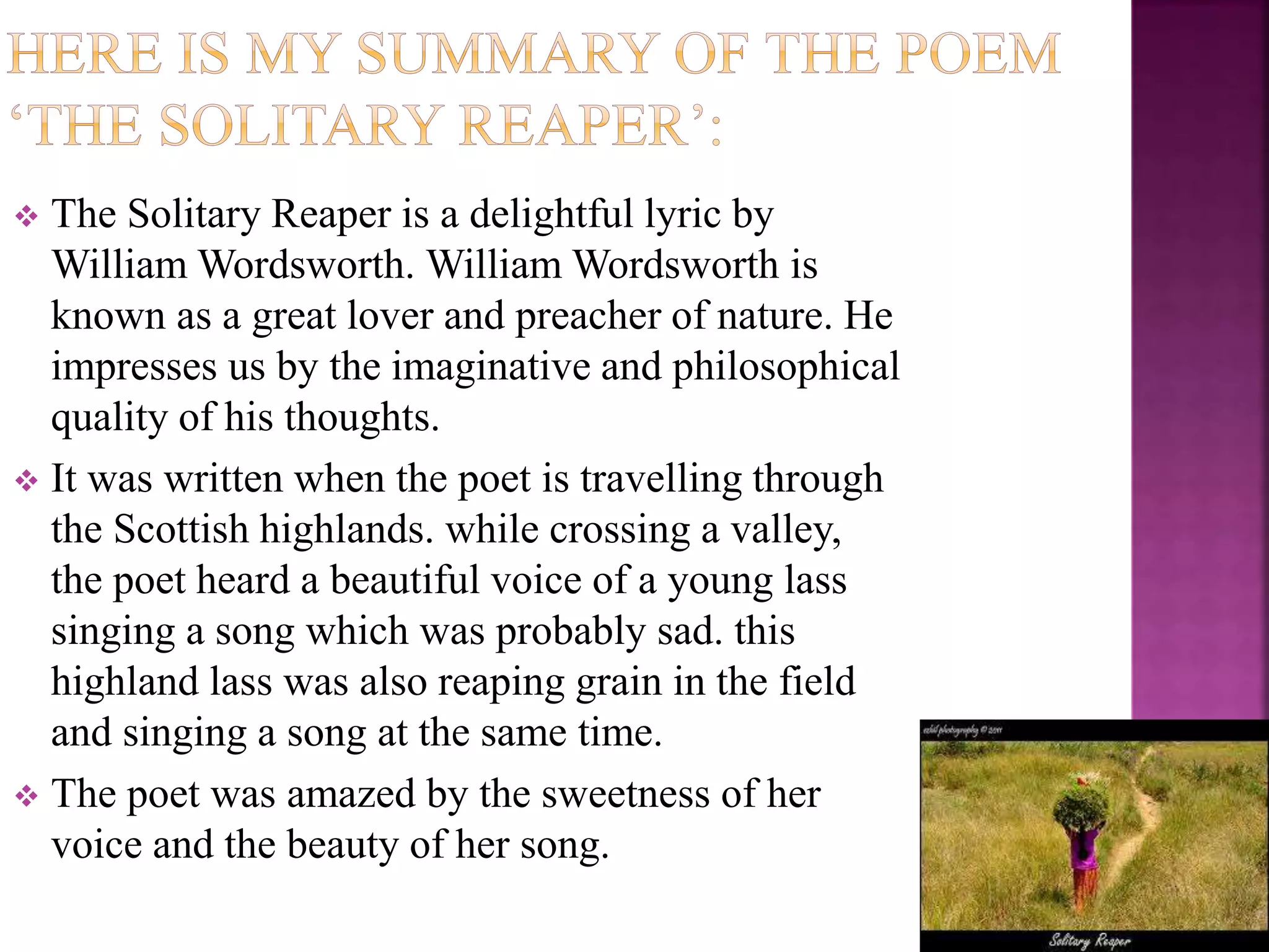 THE SOLITARY REAPER CLASS-->IX | PPTX