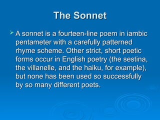 The Sonnet - this is an introduction to an English Sonnet. | PPT