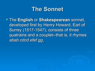 The Sonnet - this is an introduction to an English Sonnet. | PPT