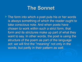 The Sonnet - this is an introduction to an English Sonnet. | PPT