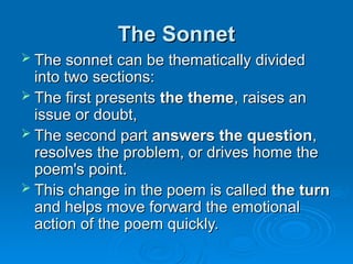 The Sonnet - this is an introduction to an English Sonnet. | PPT