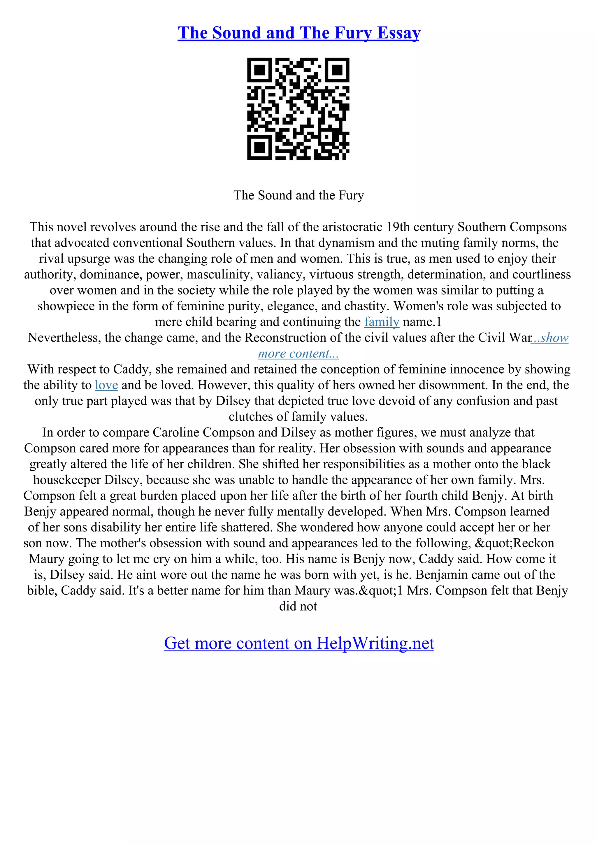 The Sound And The Fury Essay | PDF