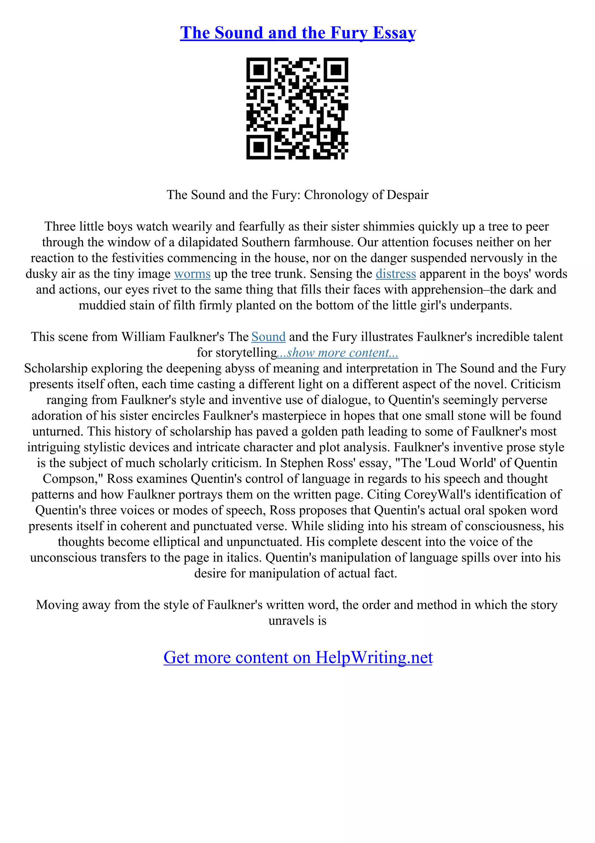 The Sound And The Fury Essay | PDF