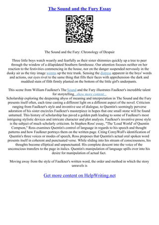 The Sound And The Fury Essay | PDF