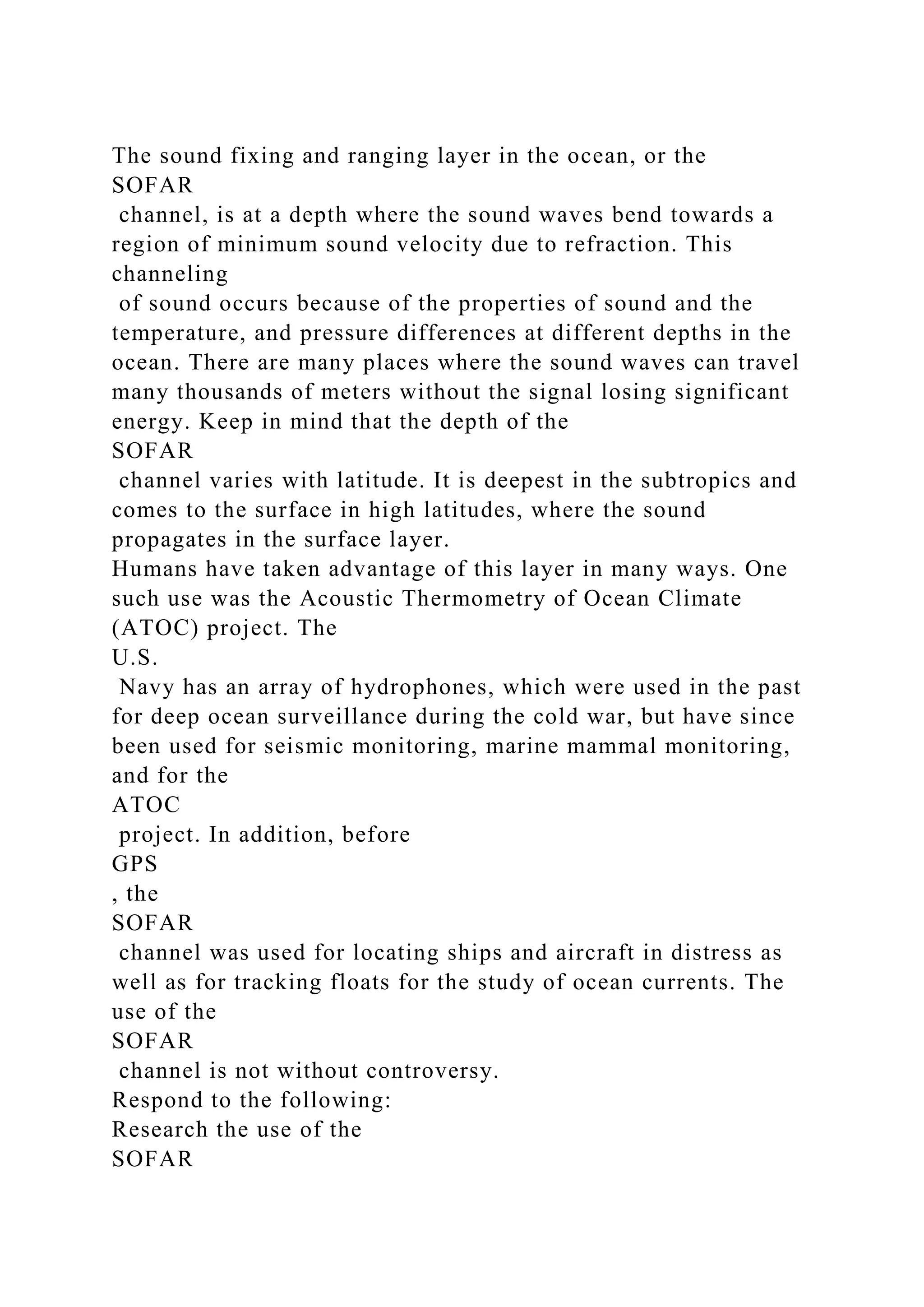 The sound fixing and ranging layer in the ocean, or the SOFAR ch.docx