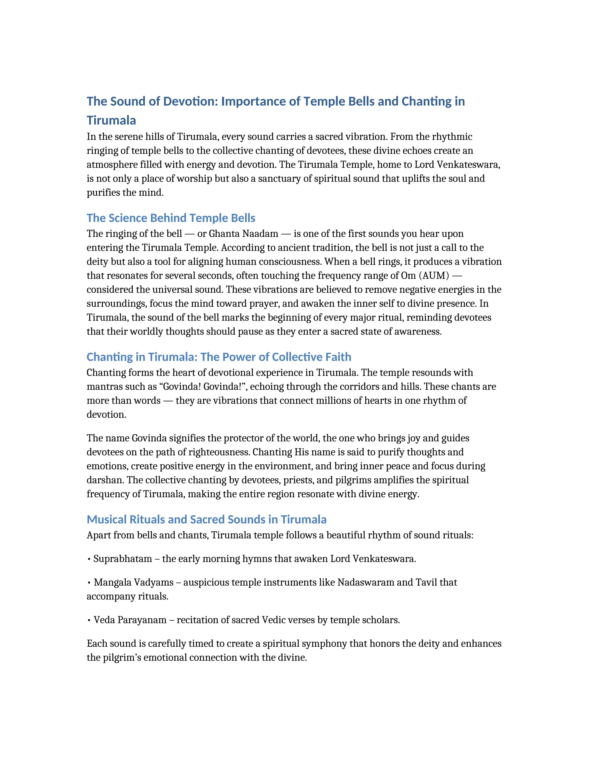 The Sound of Devotion: Temple Bells & Chanting in Tirumala | DOCX