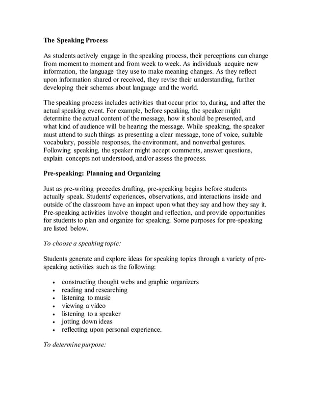 The speaking process | DOCX | Educational Assessment | Education