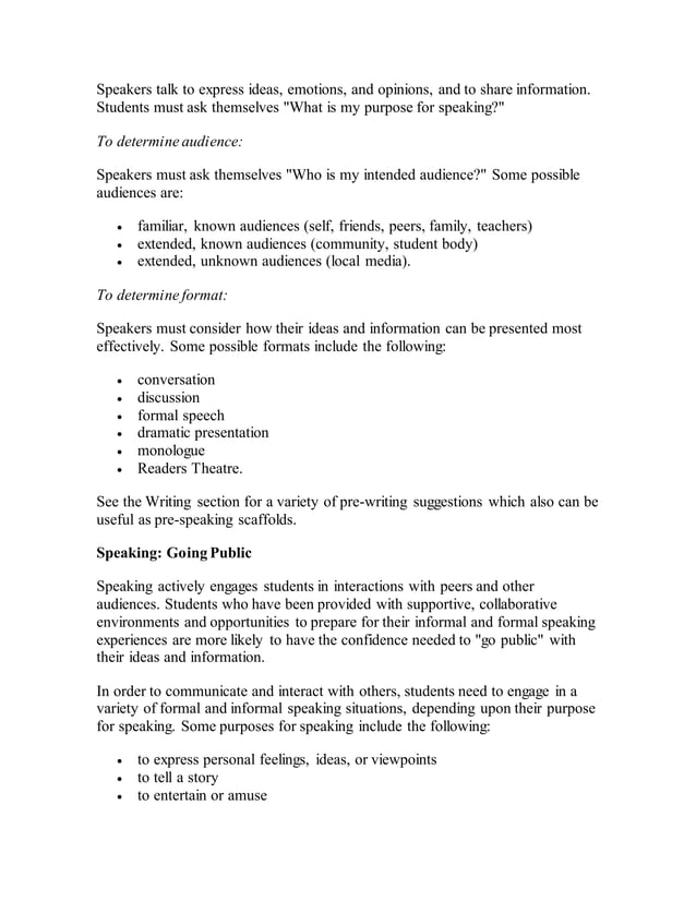 The speaking process | DOCX | Educational Assessment | Education