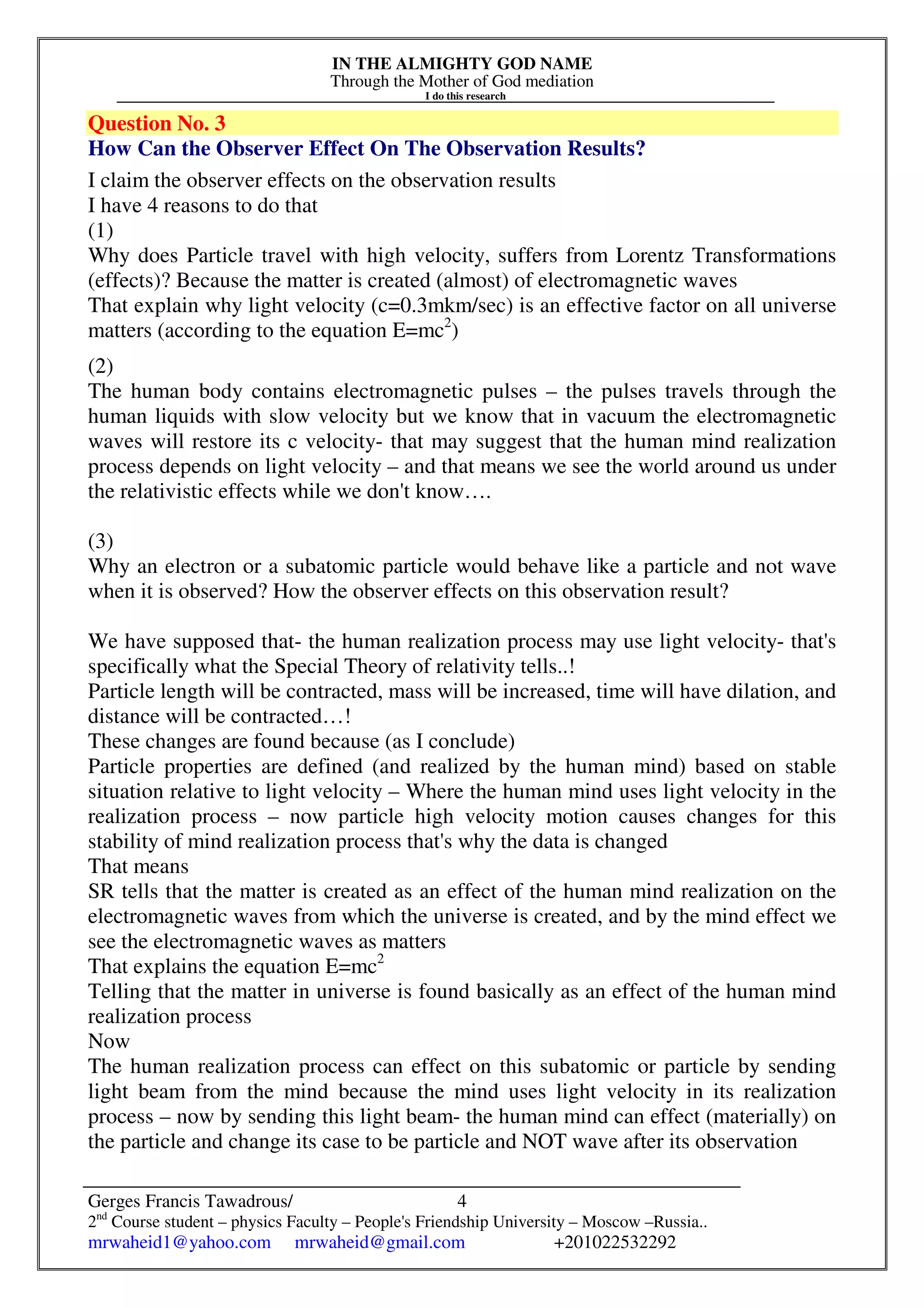 The Special Theory of Relativity Analysis (Questions and Answers) (I) | PDF