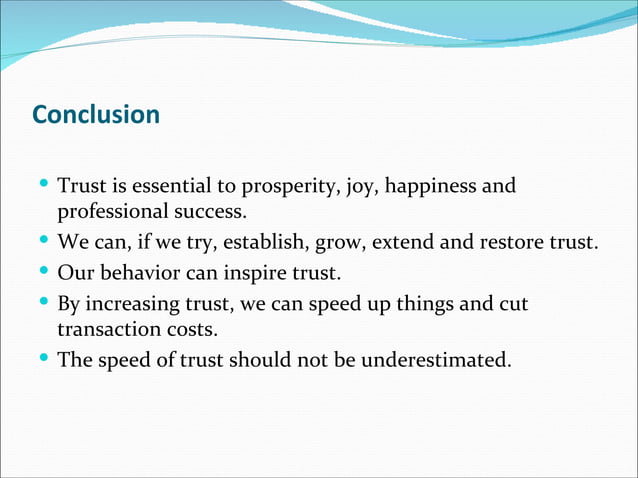 The Speed Of Trust | PPT | Family and Relationships