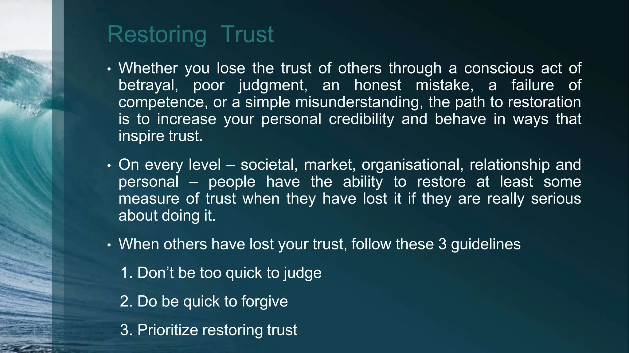 Importance of Speed of Trust by S. Covey | PPTX