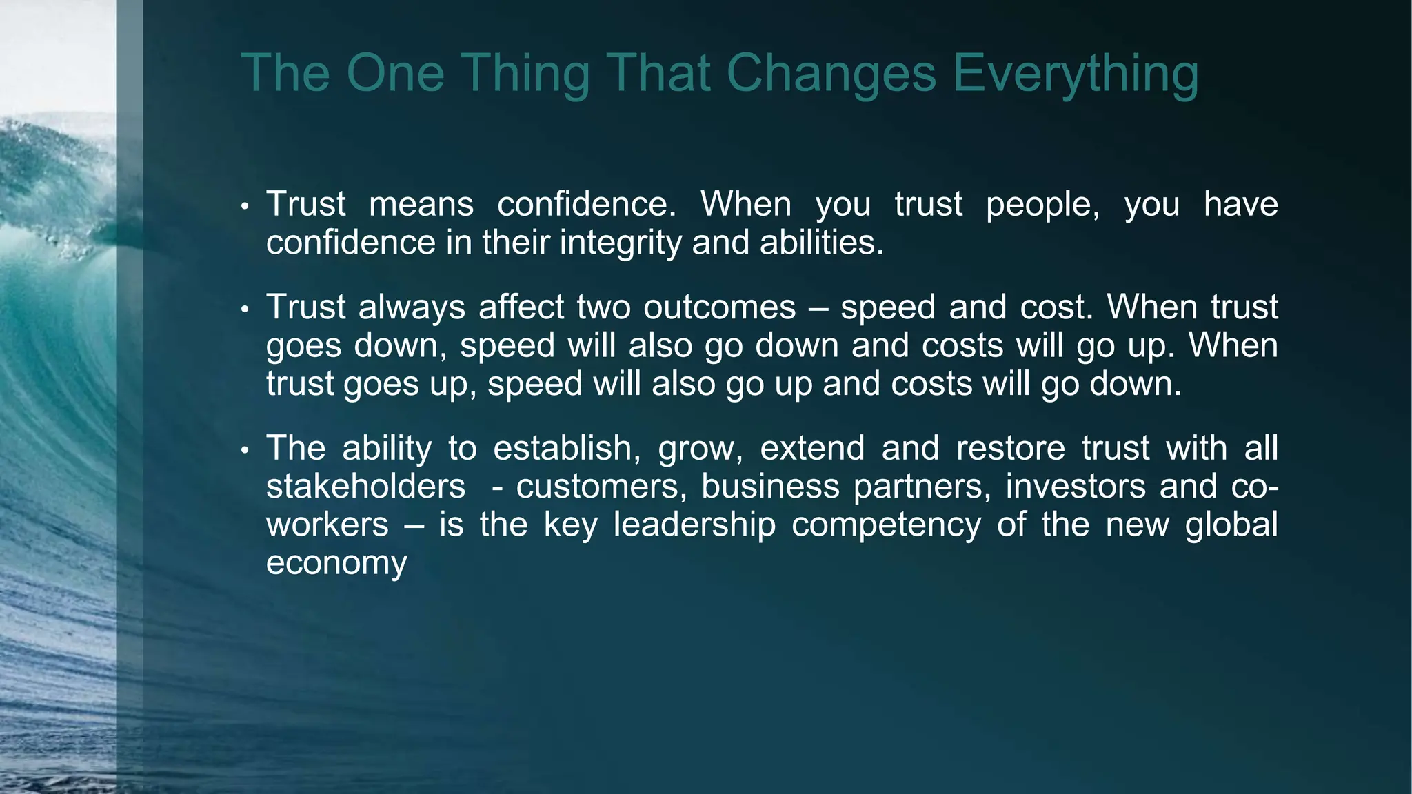 Importance of Speed of Trust by S. Covey | PPTX