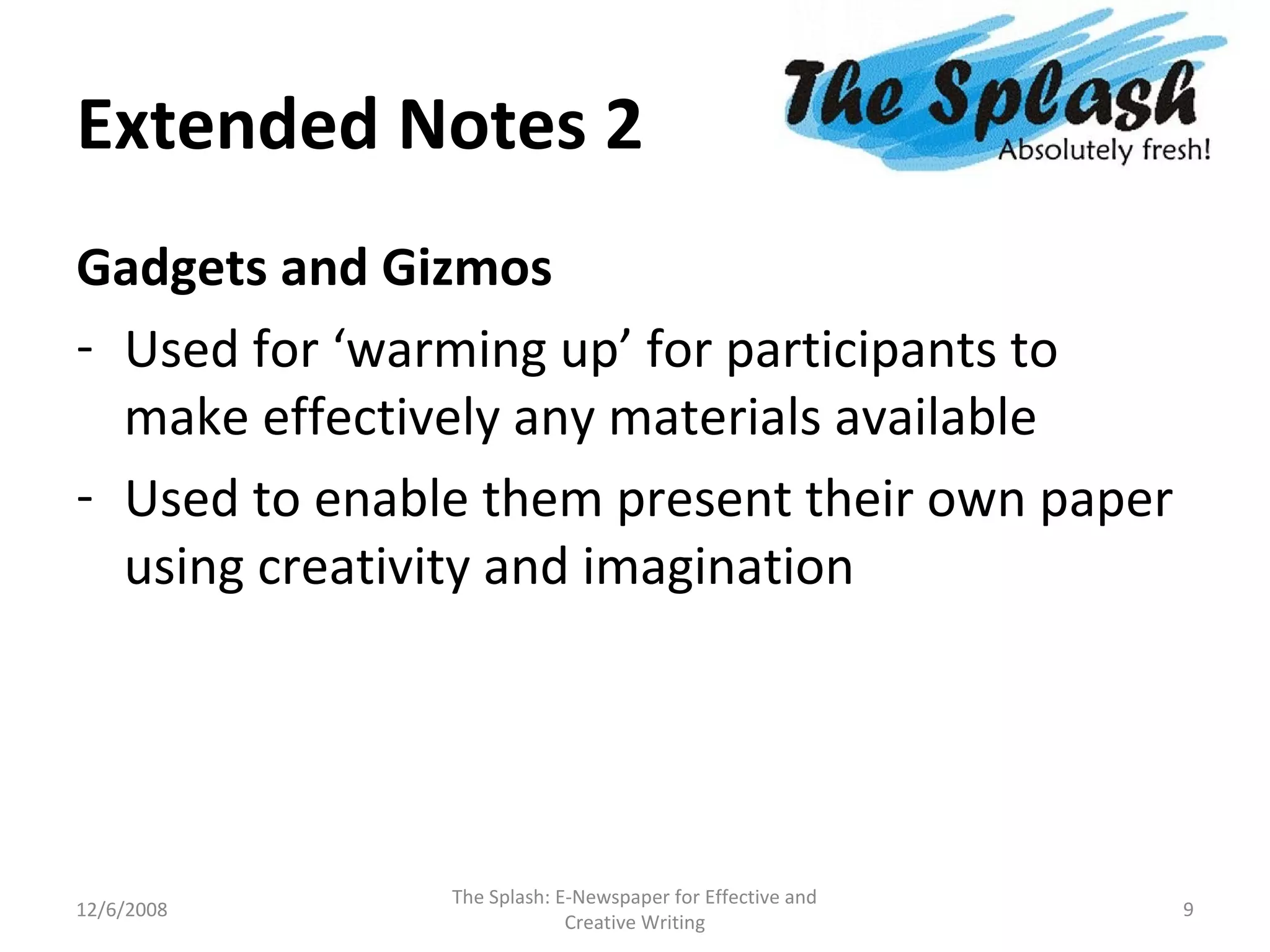 The Splash - E-Newspaper for Effective and Creative Writing | PPT ...