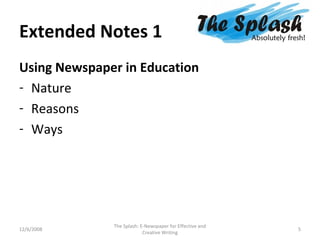 The Splash - E-Newspaper for Effective and Creative Writing | PPT