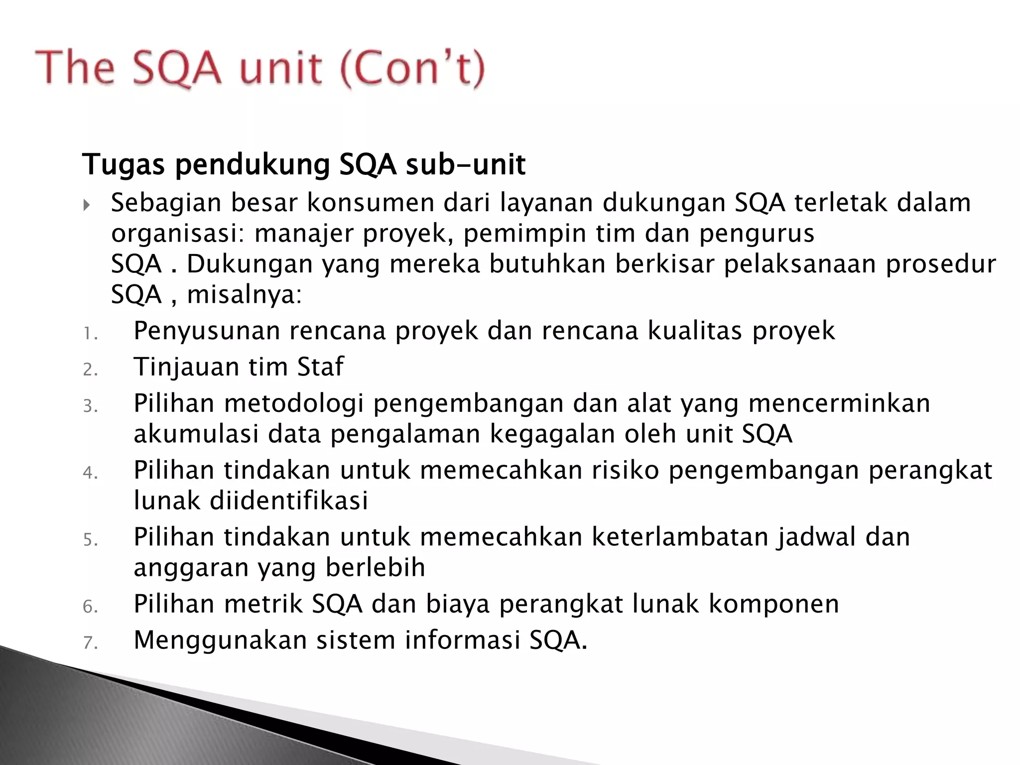 The sqa unit and other actors in the sqa system | PPTX