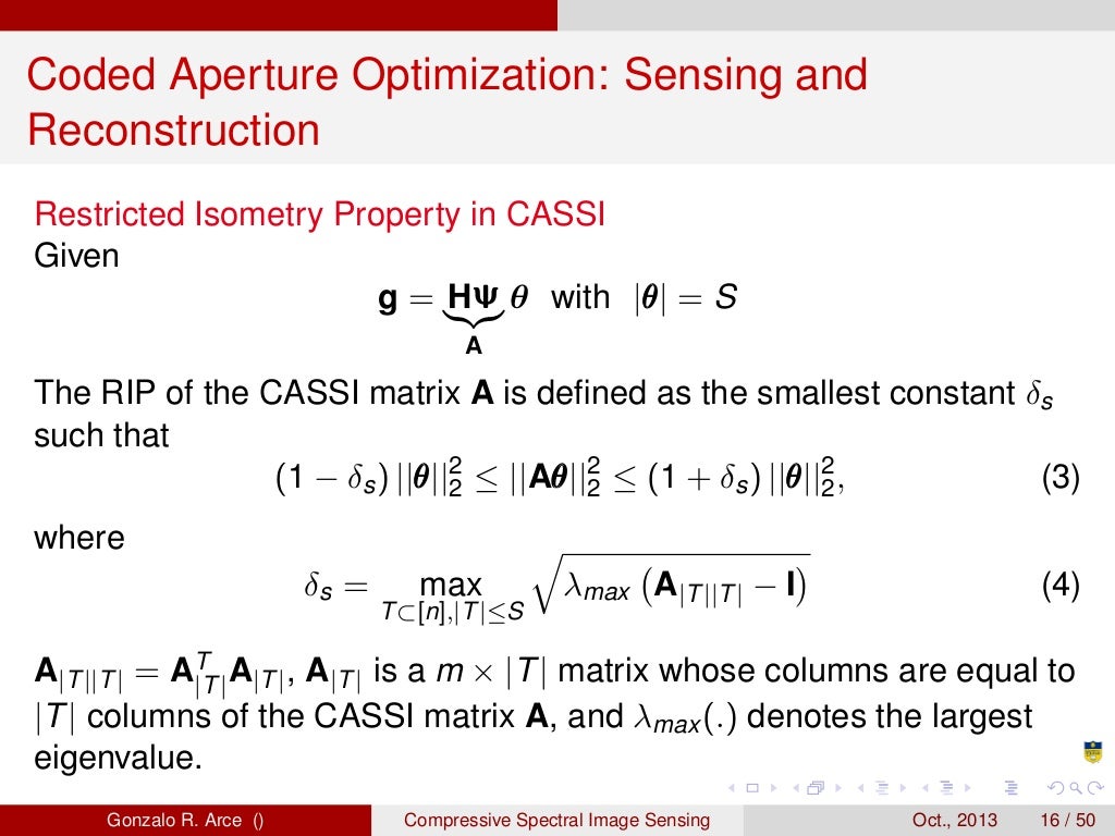 Compressive Spectral Image Sensing Processing And Optimization