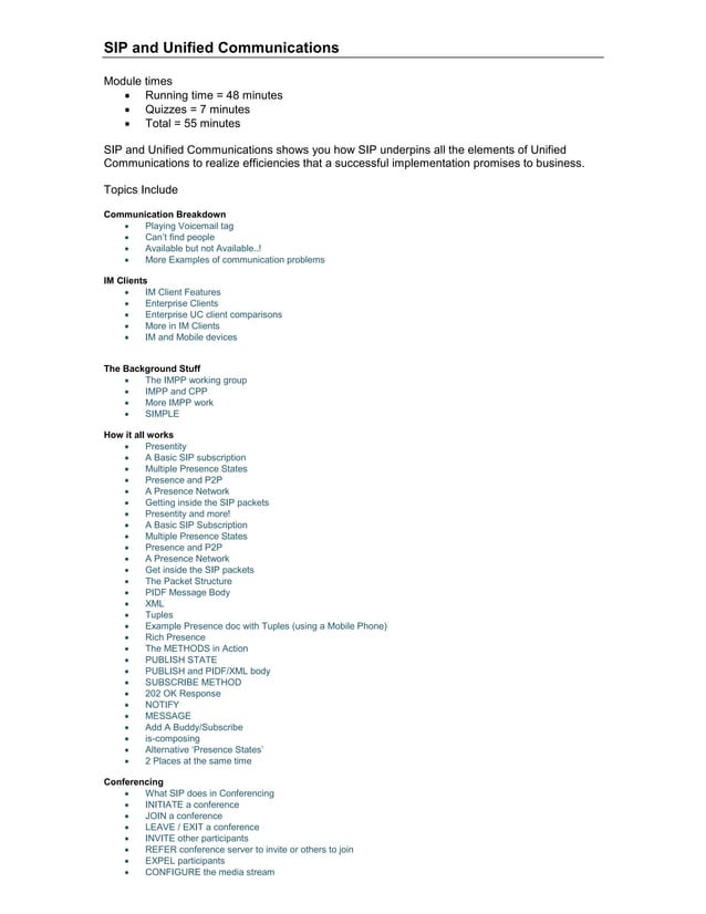 The ssca® sip training program course outline | PDF | Internet | Computing