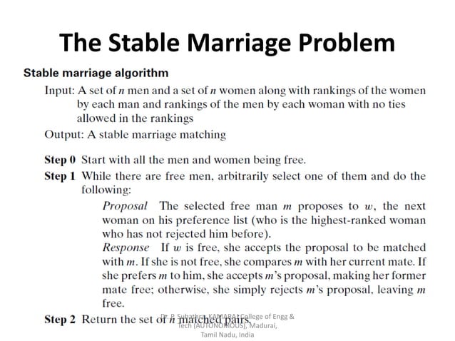 The stable marriage problem iterative improvement method | PPT