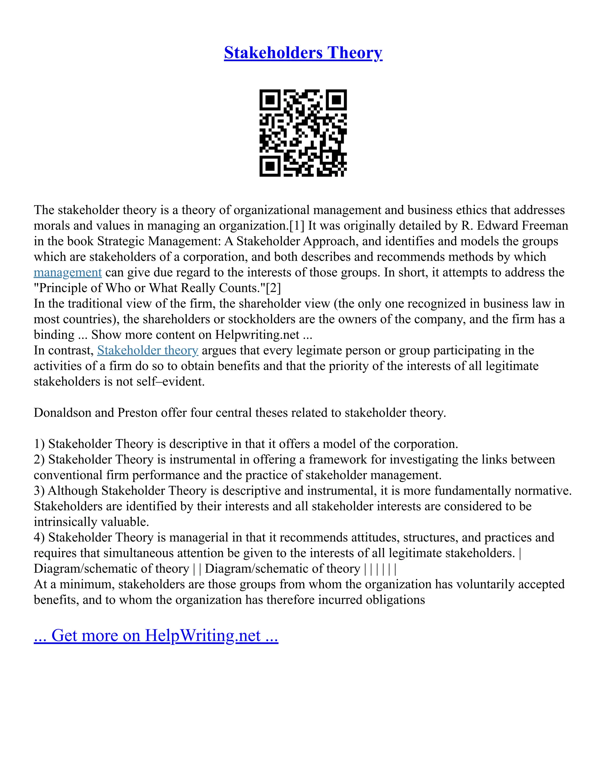 The Stakeholder Theory | PDF