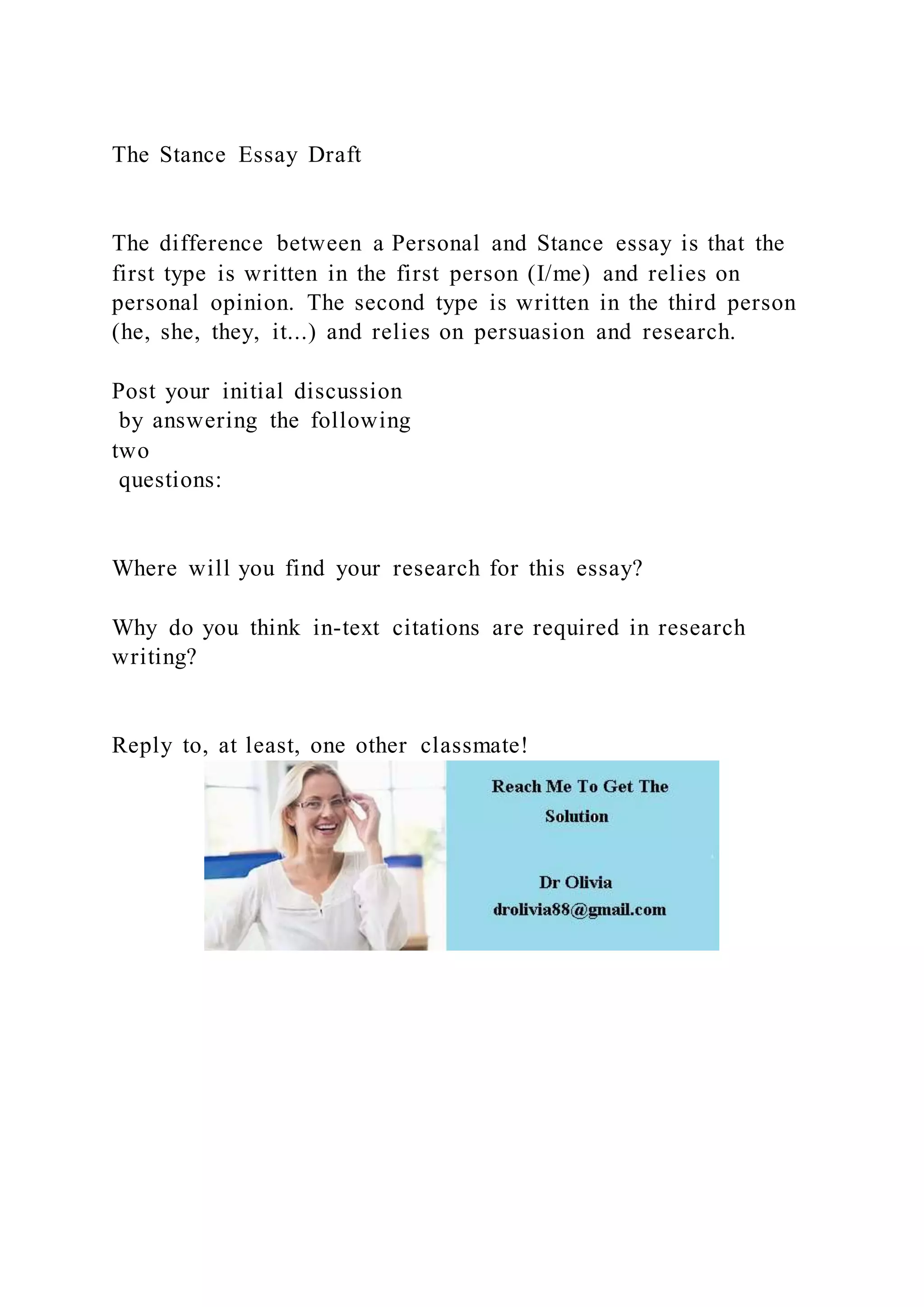 The Stance Essay DraftThe difference between a Personal and St | PDF