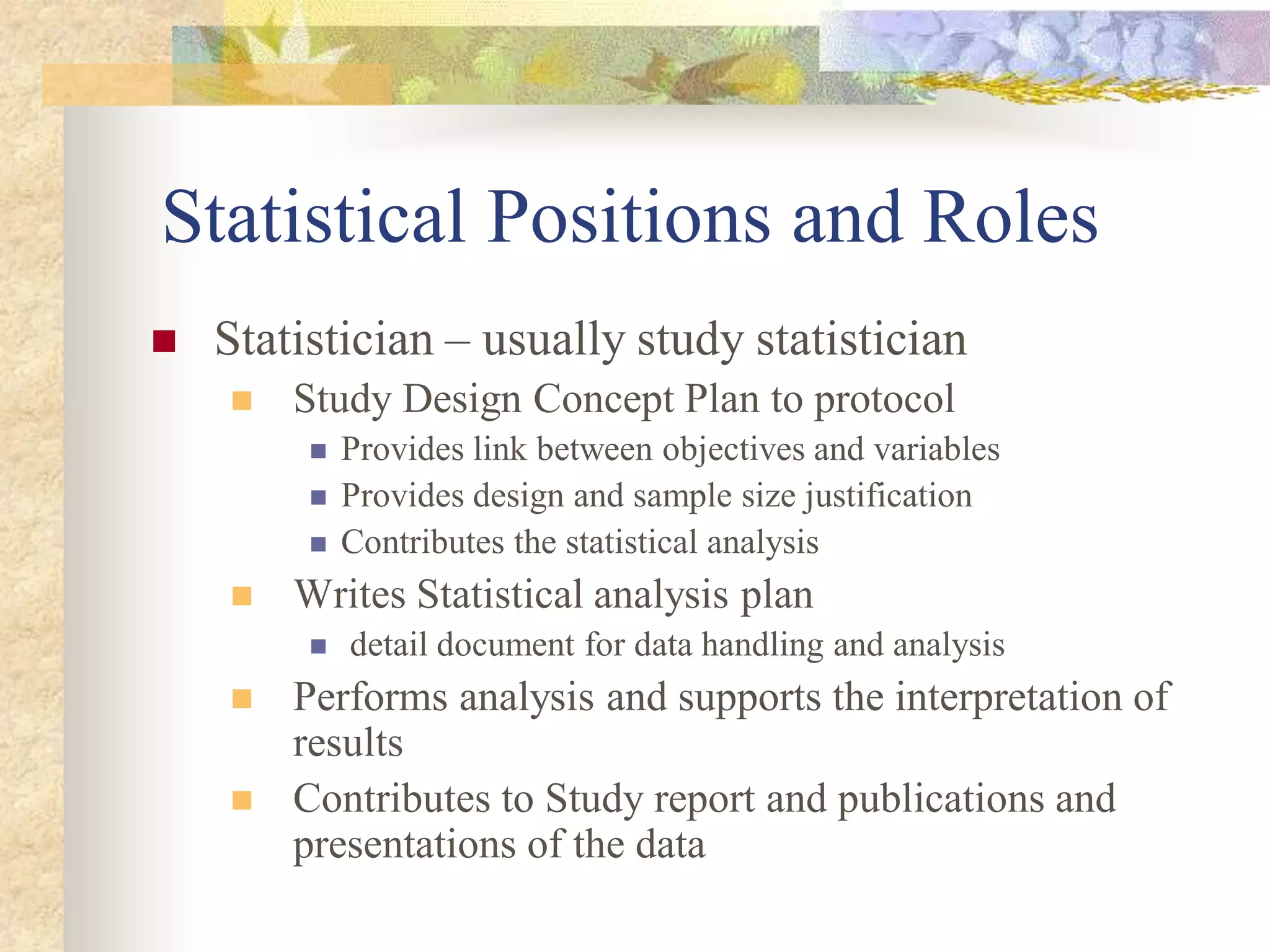 The Statisticians Role in Pharmaceutical Development | PDF