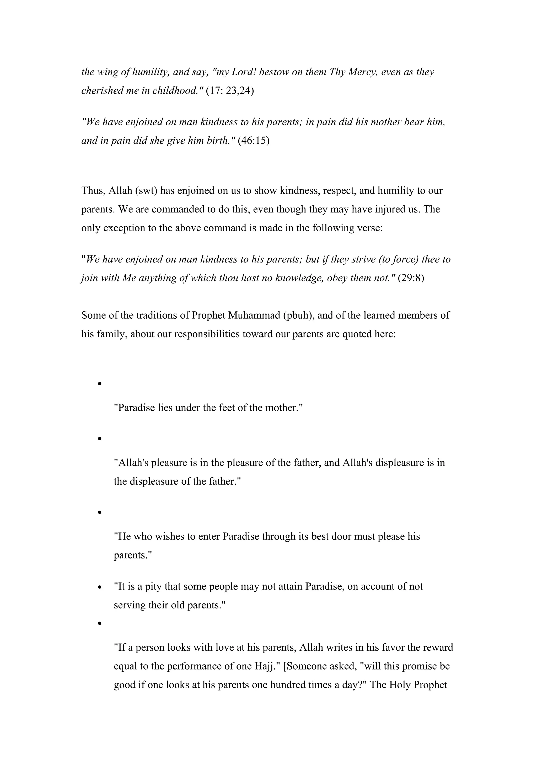 The Status Of Parents In Islam | DOC