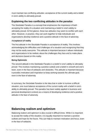 The Stockdale Paradox: How to Stay Positive in the Face of Adversity | PDF