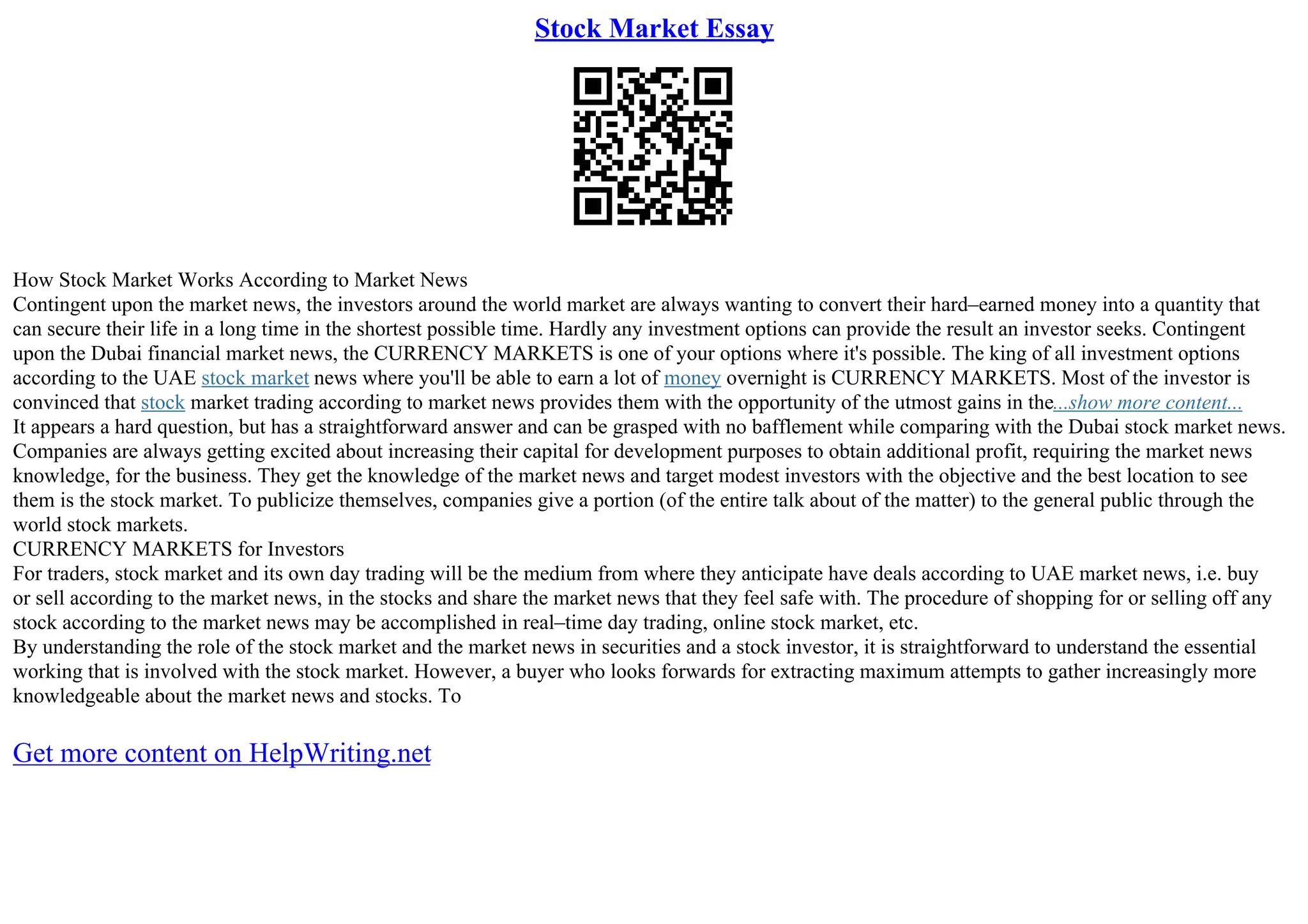 The Stock Market Essay | PDF