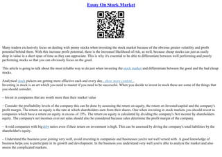The Stock Market Essay | PDF