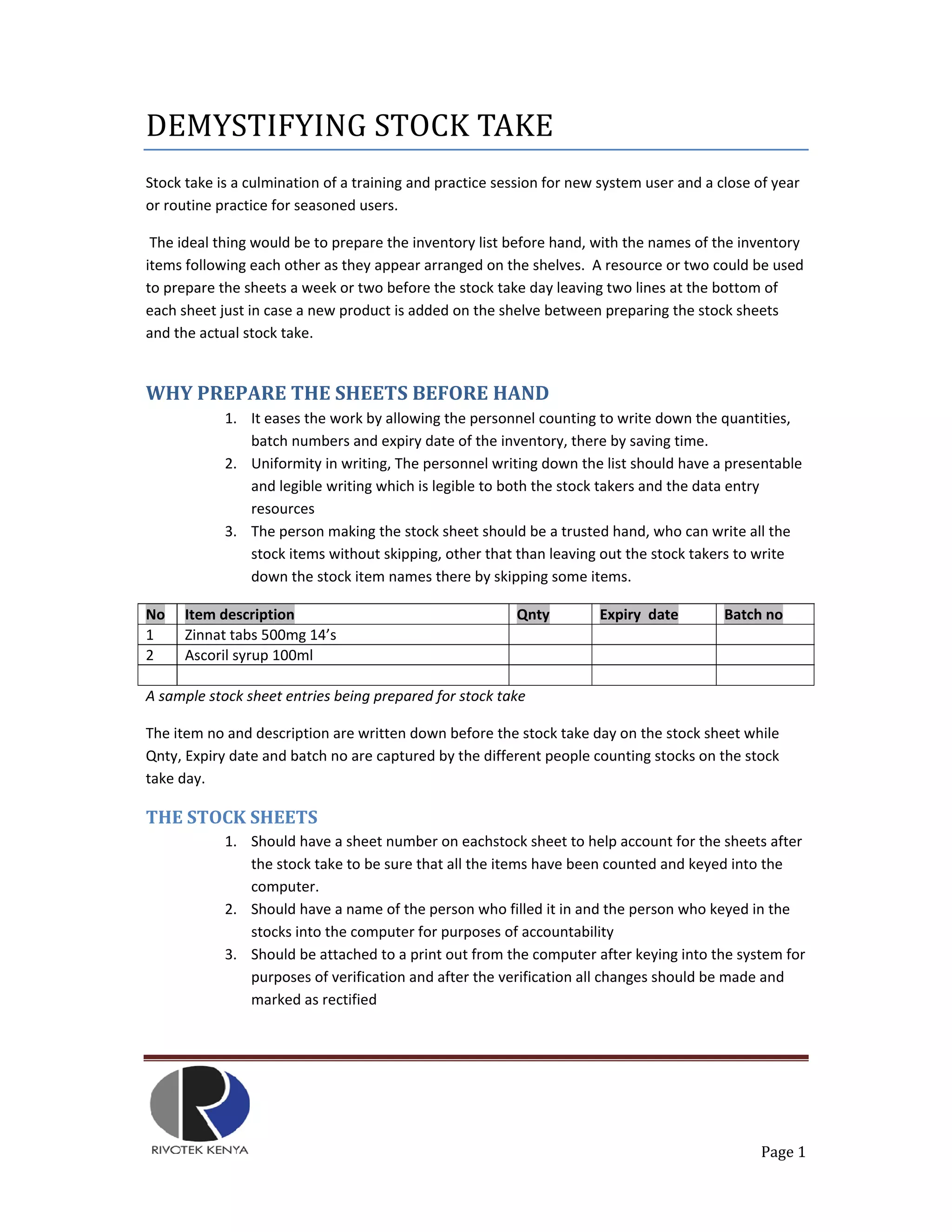 The Stock Taking Process | PDF