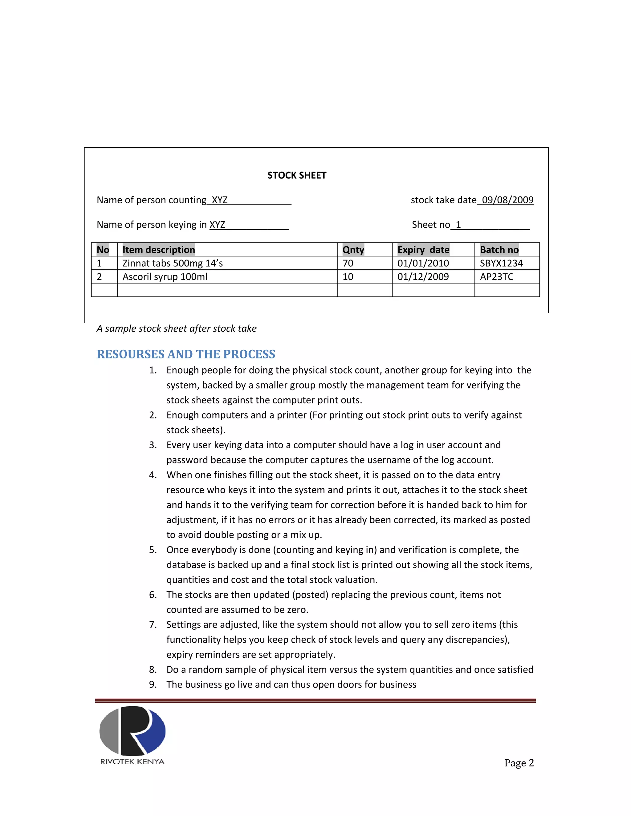 The Stock Taking Process | PDF