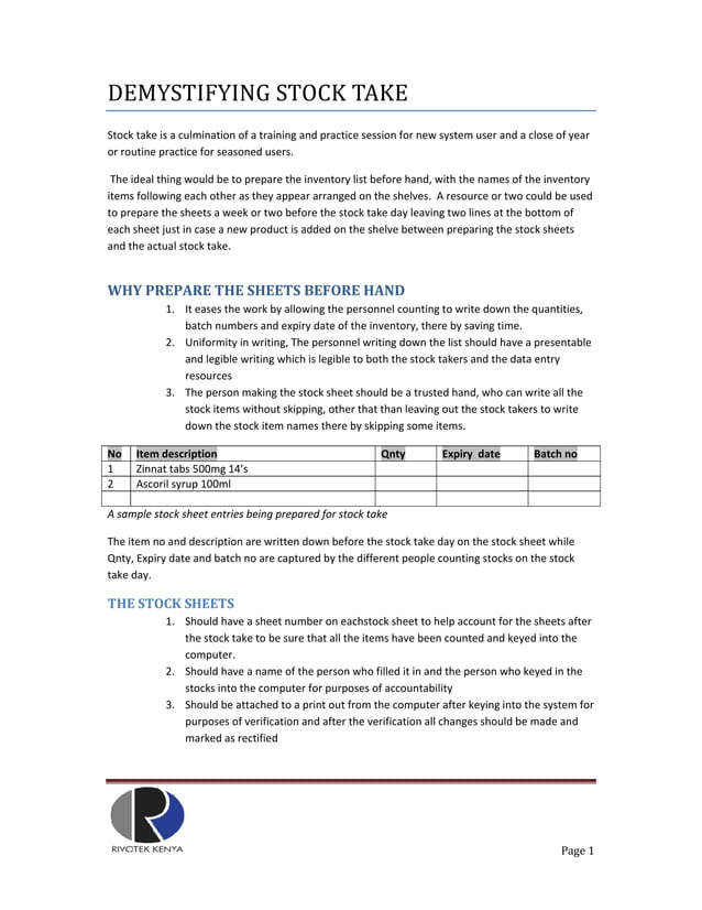 The Stock Taking Process | PDF