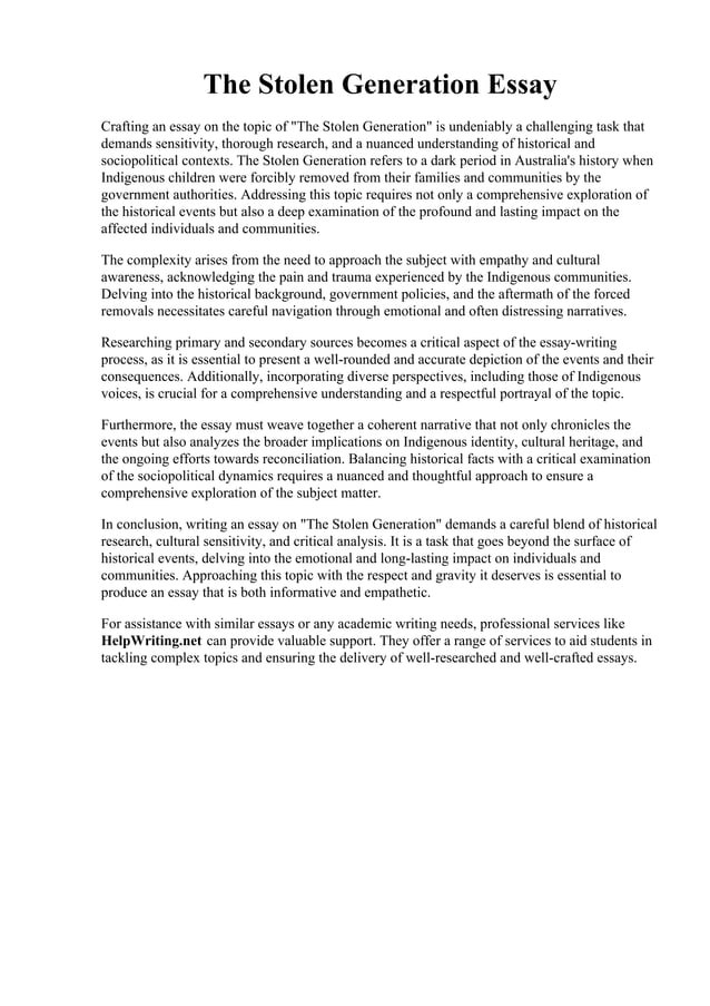 The Stolen Generation Essay. Year 10 History: The Stolen Generation | PDF