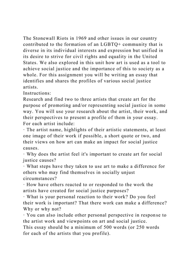 The Stonewall Riots in 1969 and other issues in our country contri.docx