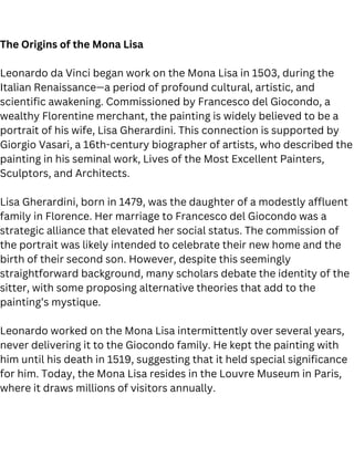 The Story Behind Mona Lisa Painting By Leonardo Da Vinci | PDF