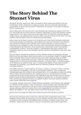 The story behind the stuxnet virus bruce schneier | PDF | Infectious Diseases | Diseases and ...
