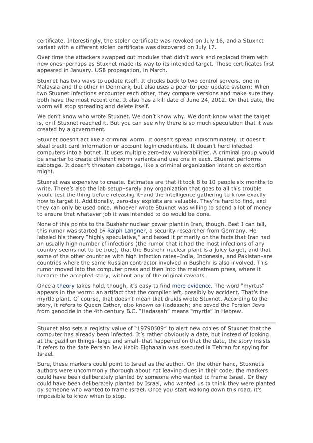 The story behind the stuxnet virus bruce schneier | PDF