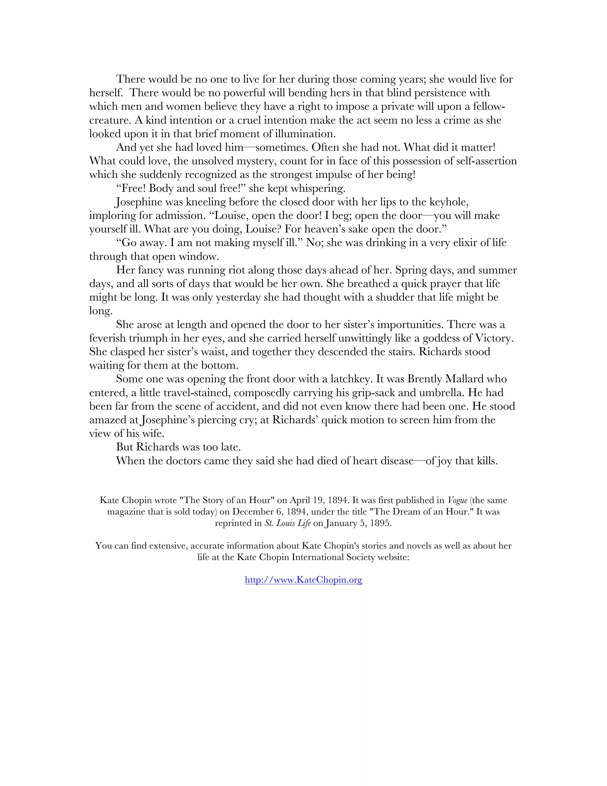 The story of an hour by kate chopin | PDF