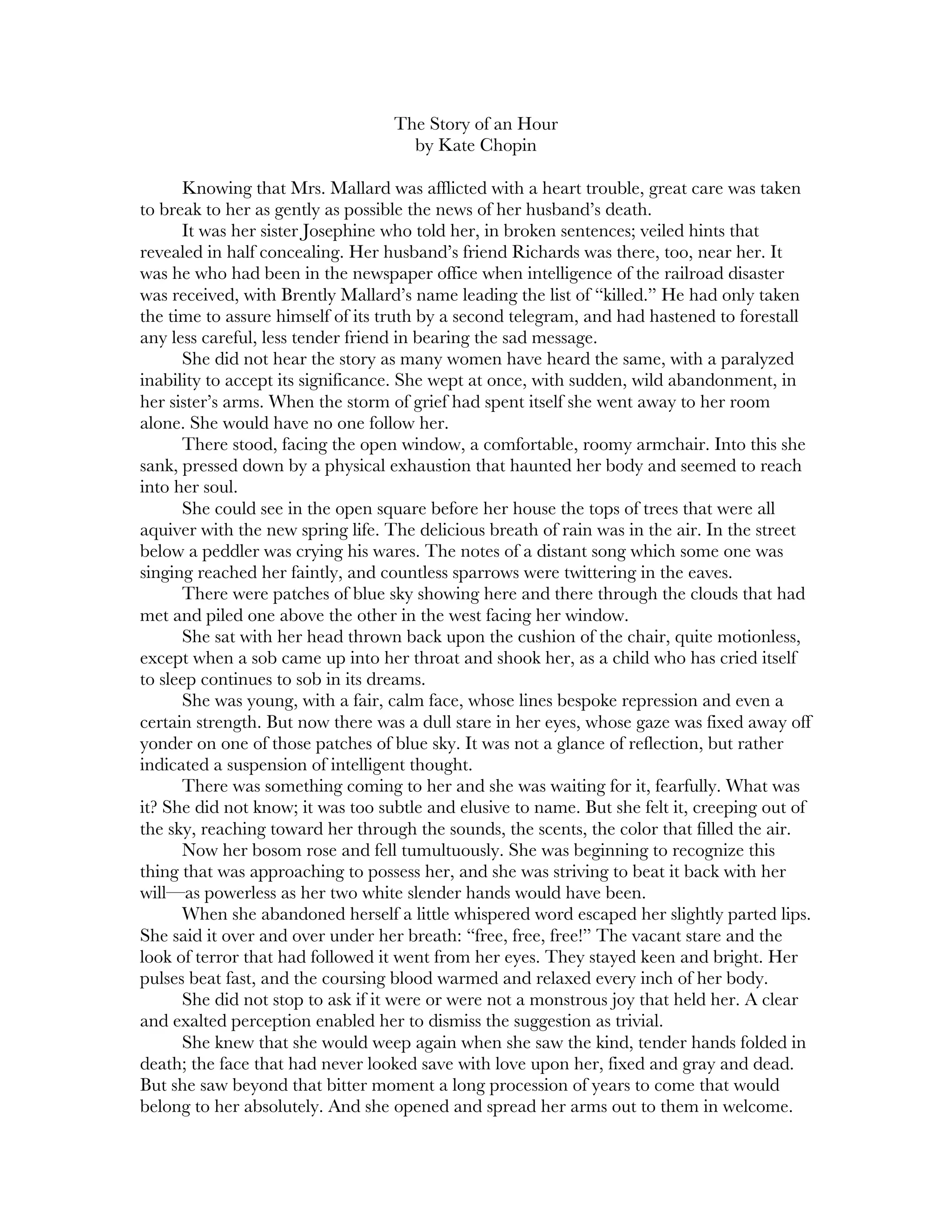 The story of an hour by kate chopin | PDF